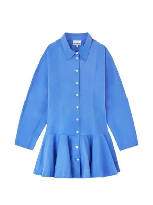 GANNI Organic Cotton Shirtdress With Ruffle Hem And Logo Patch - Multicolor