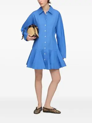GANNI Organic Cotton Shirtdress With Ruffle Hem And Logo Patch - Multicolor