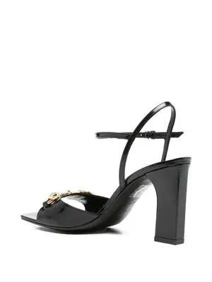 Gucci Black Patent Horsebit Detail Block Heel Sandals - Multicolor