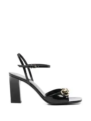 Gucci GUCCI Black Patent Horsebit Detail Block Heel Sandals Multicolor