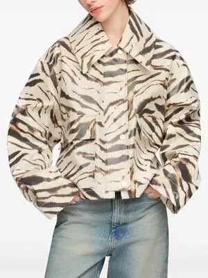 GANNI Zebra Print Laminated Cotton Blend Jacket - Multicolor