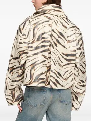 GANNI Zebra Print Laminated Cotton Blend Jacket - Multicolor