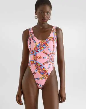 Dolce & Gabbana Carretto-print High-cut One-piece Swimsuit