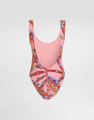 Dolce & Gabbana Carretto-print High-cut One-piece Swimsuit