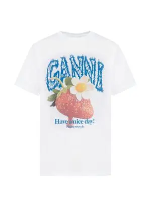 GANNI GANNI Cotton T-Shirt With Strawberry Graphic Multicolor
