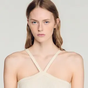 Sandro Ribbed Knit Halter Top