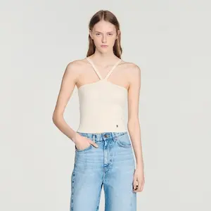 Sandro Ribbed Knit Halter Top