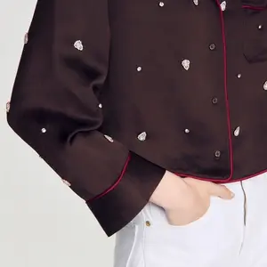 Sandro Pyjama-style Shirt With Pearl And Rhinestone Embellishments