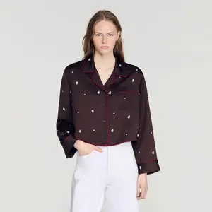 Sandro Pyjama-style Shirt With Pearl And Rhinestone Embellishments
