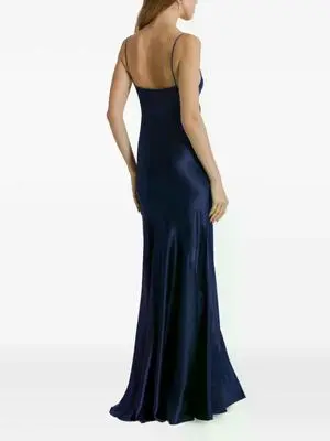 Alberta Ferretti Navy Satin Slit Gown - Blue
