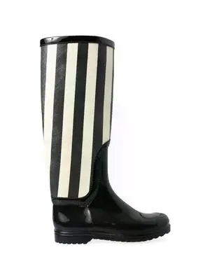 Dolce & Gabbana Striped Knee-high Rubber Boots - Black