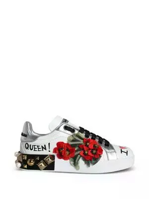 Dolce & Gabbana Floral Embellished Studded Leather Sneakers