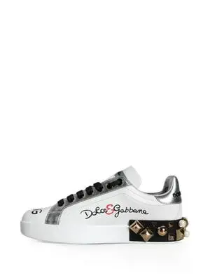 Dolce & Gabbana Floral Embellished Studded Leather Sneakers