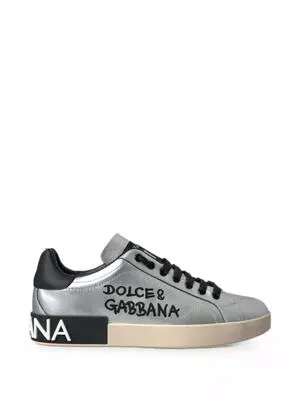 Dolce & Gabbana Portofino Logo-print Metallic Leather Sneakers
