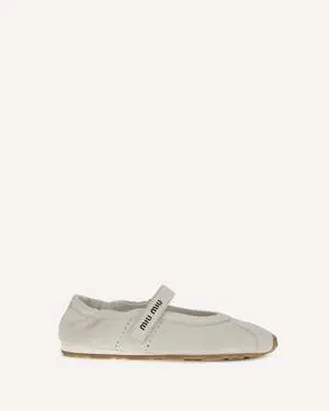 Miu Miu Plume Suede Ballerinas - White