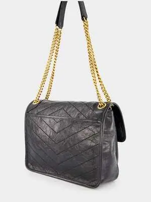 Saint Laurent Niki Medium Vintage Leather Shoulder Bag - Black