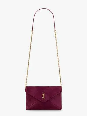 Saint Laurent Suede Crossbody Bag With Metal Cassandre Logo