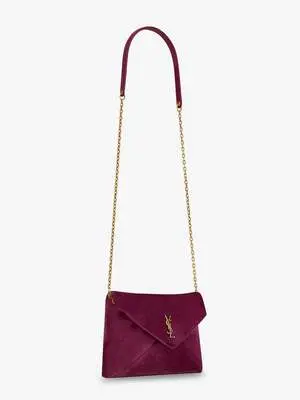 Saint Laurent Suede Crossbody Bag With Metal Cassandre Logo