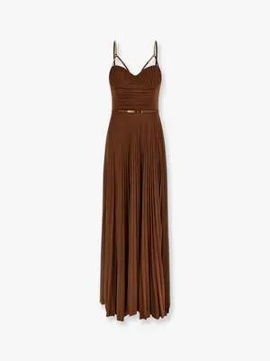 Elisabetta Franchi Red Carpet Laminated Long Dress With Belt