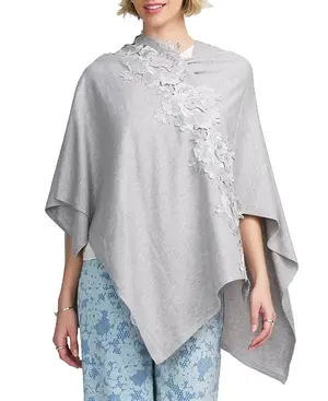 ELLE COLLECTION Fine Gauge Draped Cardigan Scarf With Lace Appliqu - Heather Grey