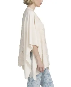 ELLE COLLECTION Fine Gauge Draped Cardigan Scarf With Lace Appliqu - Ivory