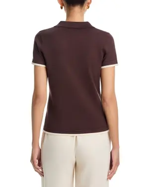 T Tahari Short Sleeve Polo Sweater With Contrast Trim - Cocoa Bean