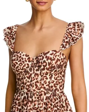Aqua Leopard Print Eyelet Bustier Mini Dress
