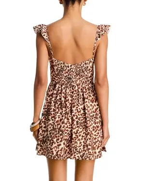 Aqua Leopard Print Eyelet Bustier Mini Dress