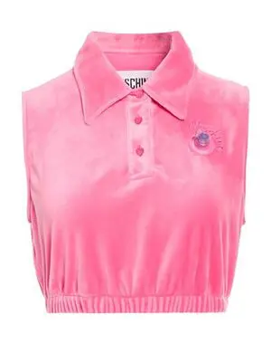 Moschino Velvet Cropped Polo Shirt - Fuchsia