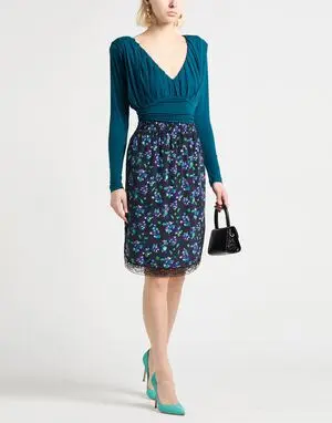 BABYLON Long Sleeve V-neck Bodysuit With Pleated Detail - Deep Teal