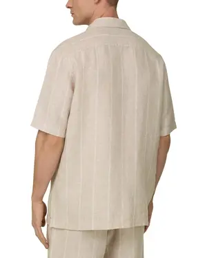 Boggi Milano Camp Collar Stripe Linen Pocket Shirt