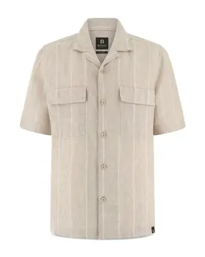 Boggi Milano Camp Collar Stripe Linen Pocket Shirt