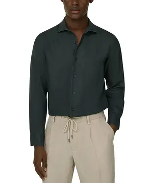 Boggi Milano Bowling Collar Linen Shirt - Dark Green