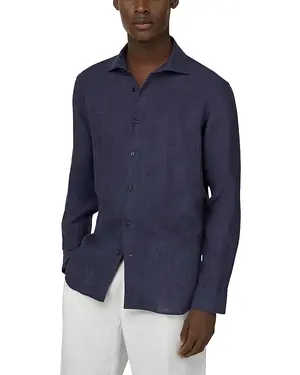 Boggi Milano Bowling Collar Linen Shirt - Navy Blue