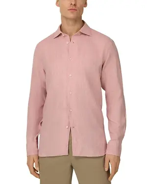 Boggi Milano Bowling Collar Linen Shirt - Pink