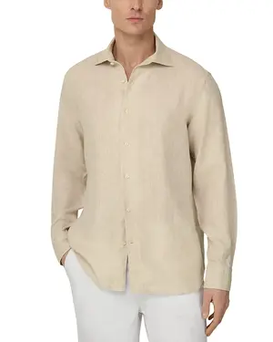 Boggi Milano Bowling Collar Linen Shirt - Sand