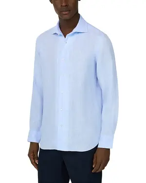 Boggi Milano Bowling Collar Linen Shirt - Super Light Blue