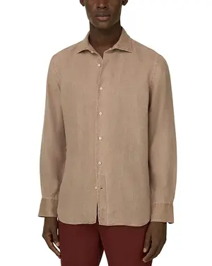 Boggi Milano Bowling Collar Linen Shirt - Taupe