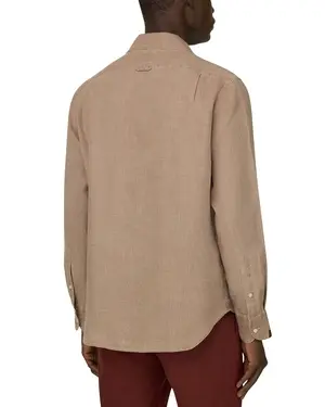 Boggi Milano Bowling Collar Linen Shirt - Taupe