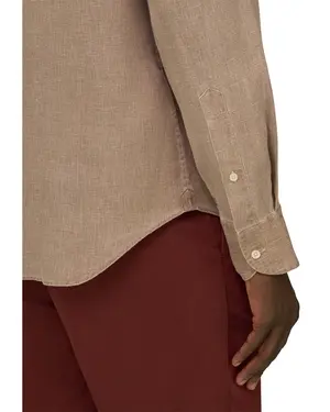 Boggi Milano Bowling Collar Linen Shirt - Taupe