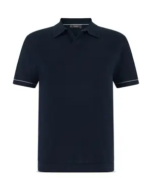 Boggi Milano Cotton Crepe Knit Polo Shirt - Navy Blue
