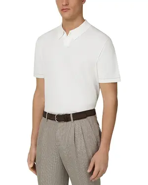Boggi Milano Cotton Crepe Knit Polo Shirt - White