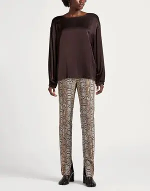 OTTOD'AME Viscose Crewneck Long Sleeve Top - Brown