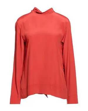 OTTOD'AME Georgette Turtleneck Long Sleeve Top - Rust
