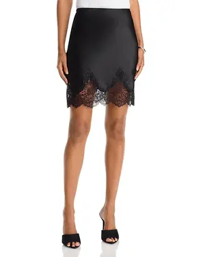 Generation Love Wisteria Lace Combo Liquid Satin Skirt - Black
