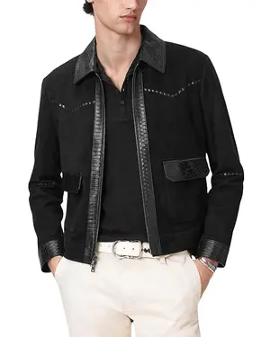 John Varvatos Suede Jacket With Embossed Trims