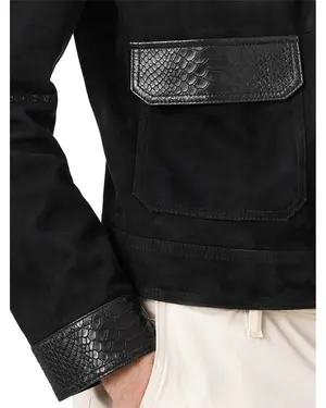 John Varvatos Suede Jacket With Embossed Trims