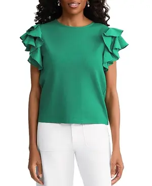 Ming Wang Flutter Sleeve Mixed-media Top - Kelly Green