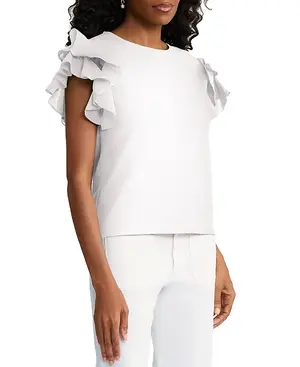 Ming Wang Flutter Sleeve Mixed-media Top - White