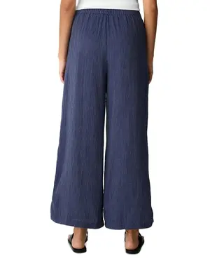 Eileen Fisher Striped Cotton Gauze Wide Ankle Pants